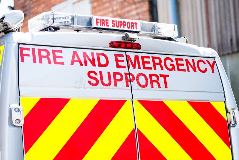 Fire and Emergency Support Vehicle Sign. Stock Image - Image of ...