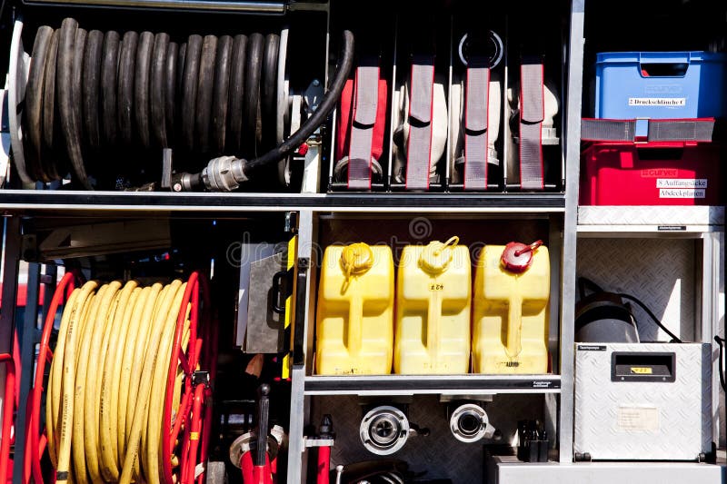 Fire and Hoses Organized Inside Fire Engine Stock Image - Image of help ...