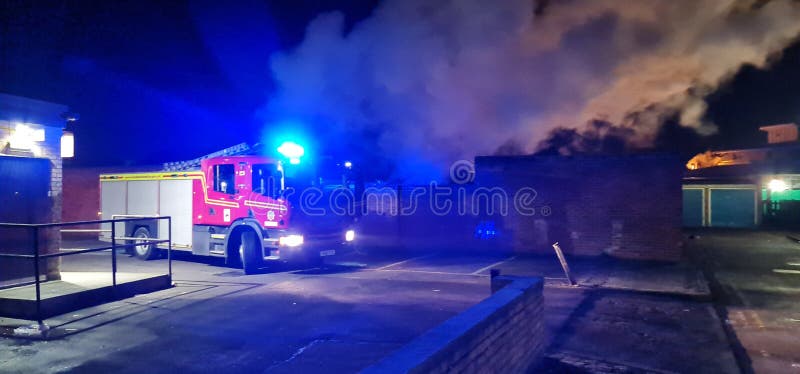 Fire Engine in Action at Night Small Fire a Lot of Smoke Editorial ...