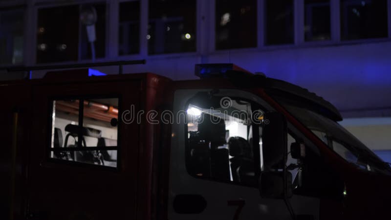 Fire Engine with Blue Flashing Lights at Night Stock Video - Video of ...