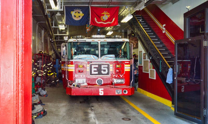 A Fire Engine Car at a Fire Department Garage of New York. Editorial ...