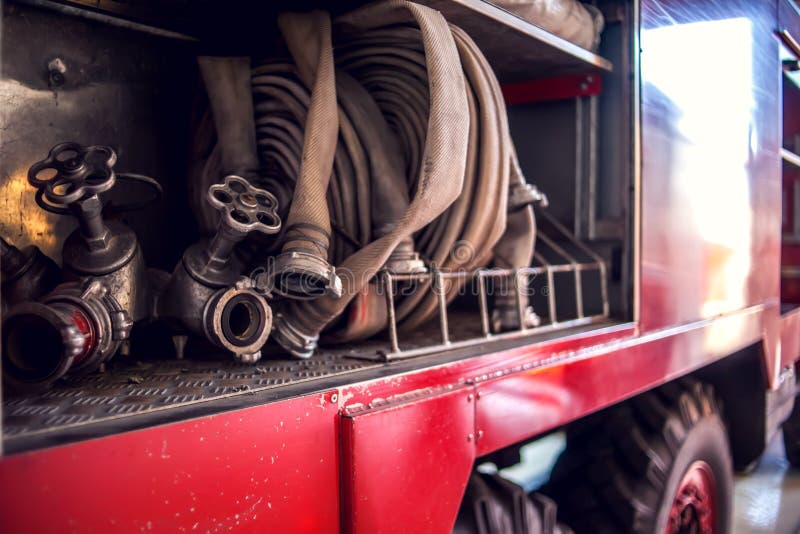 Fire Engine with Equipment in the Fire Department and Ready for ...