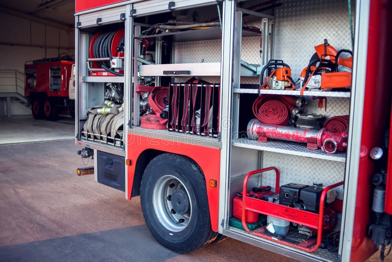 Fire Engine with Equipment in the Fire Department and Ready for ...