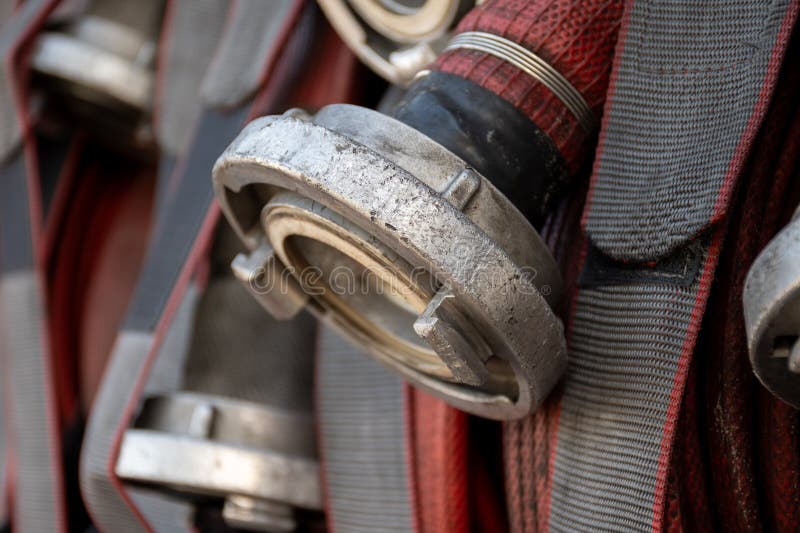 Fire Engine Equipment from the Inside - Fire Hose Hoses Ready for Use ...