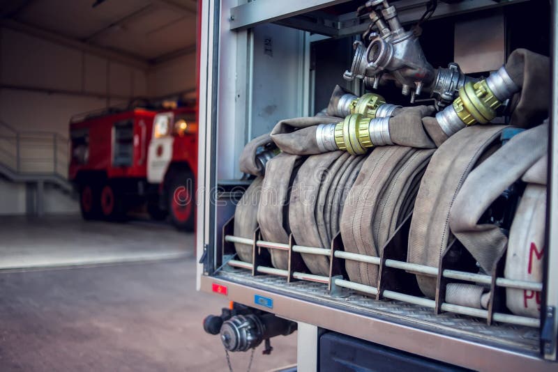 Fire Engine with Equipment in the Fire Department and Ready for ...