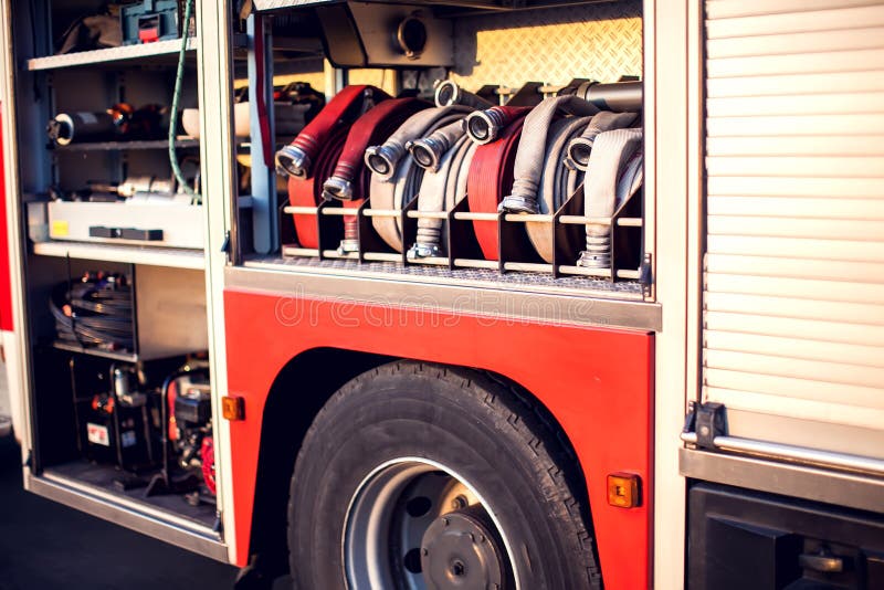 Fire Engine with Equipment in the Fire Department and Ready for ...