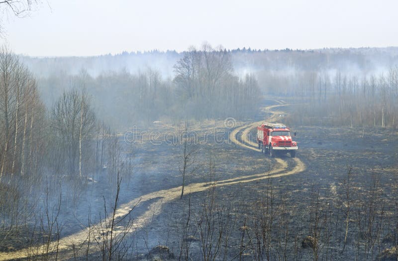 Fire engine on fire site stock photo. Image of fire, landscape - 52805394