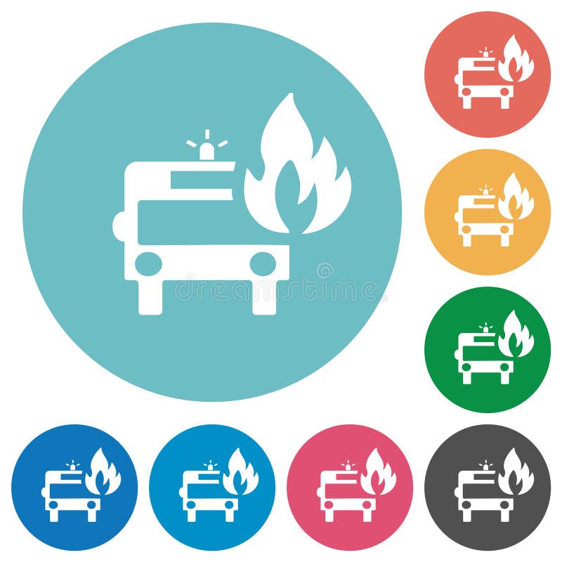 Fire Engine with Flame Vivid Colored Flat Icons Stock Vector ...