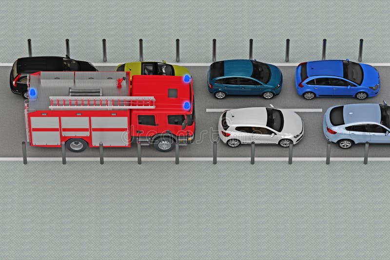 Fire Truck is in Traffic Jam Stock Illustration - Illustration of fire ...