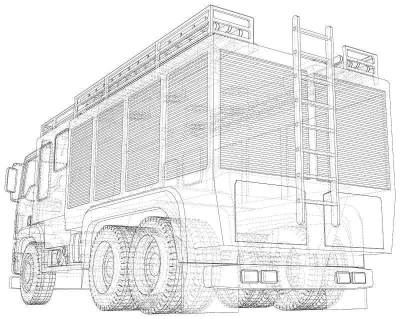 Fire Engine Illustration Vector. Fire Truck Wire-frame Line Isolated ...