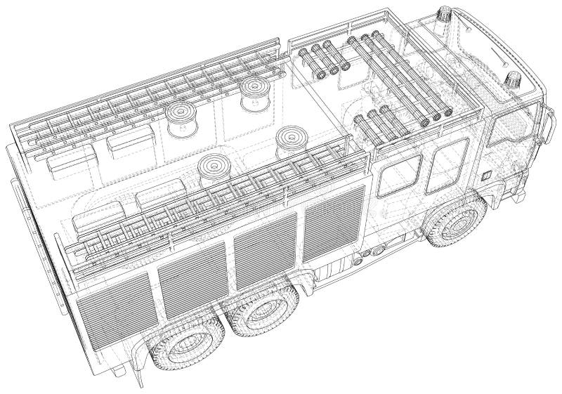 Fire Engine Illustration Vector. Fire Truck Wire-frame Line Isolated ...