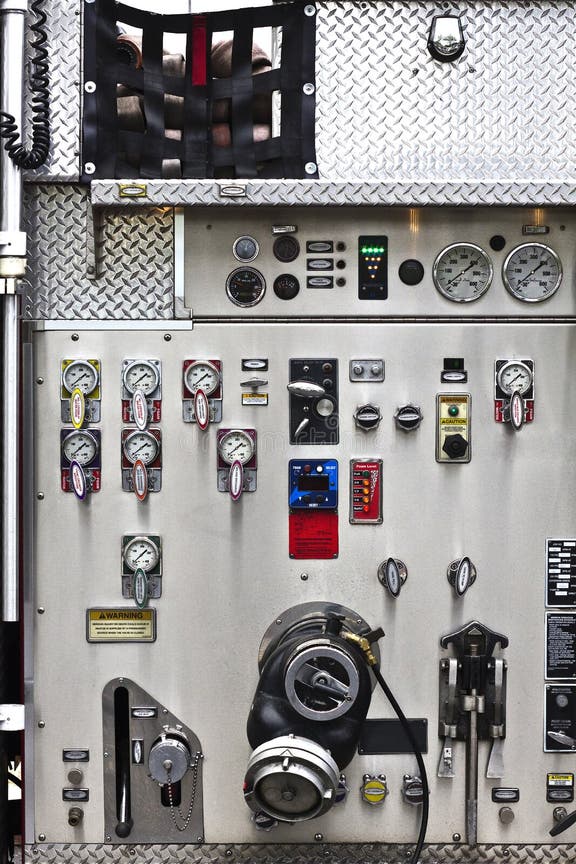 Fire Engine Instrument Panel with Gauges & Dials Stock Photo - Image of ...