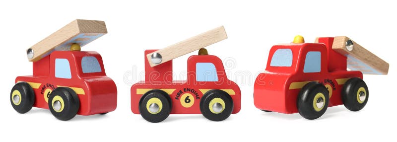 Fire Engine Isolated on White, Different Angles. Collage Design with ...