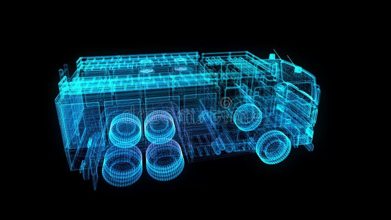 Fire Engine, Looping 3d Animation. Polygon Mesh of Model Firetruck ...