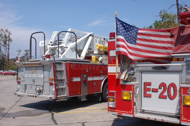 Fire Engine Rear - with Flag Stock Photo - Image of metal, shiny: 253390
