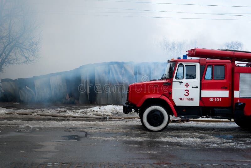 Chernivtsi / Ukraine - 03/19/2018: Fire Engine with Sirens and Blue ...