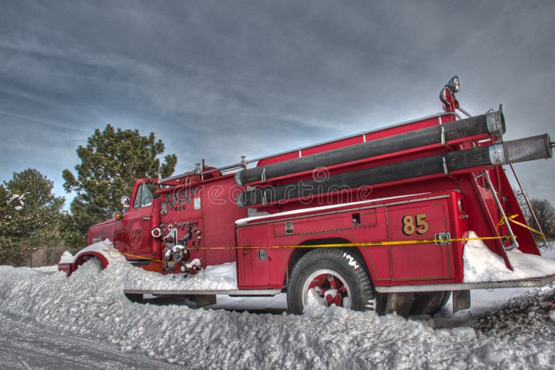 Fire Engine in the Snow stock photo. Image of white, winter - 48830204
