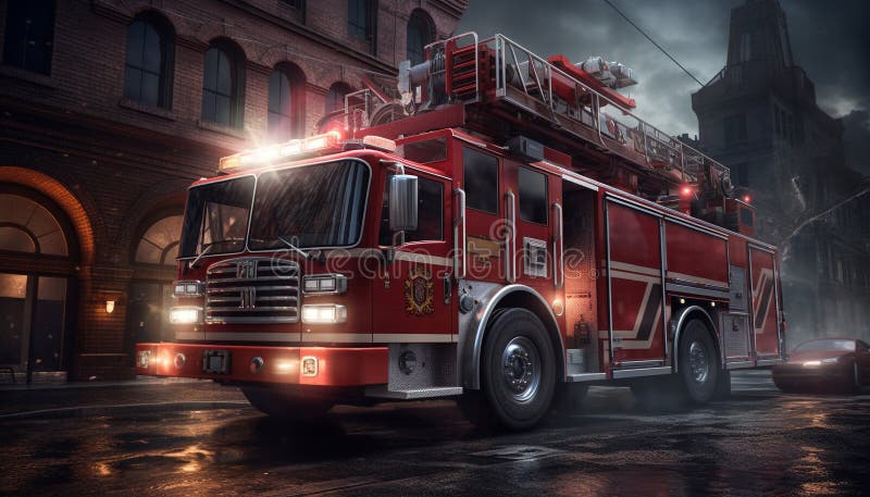 Fire Engine Speeding, Rescuing Lives, Flames Flicker, Urgency Ignites ...