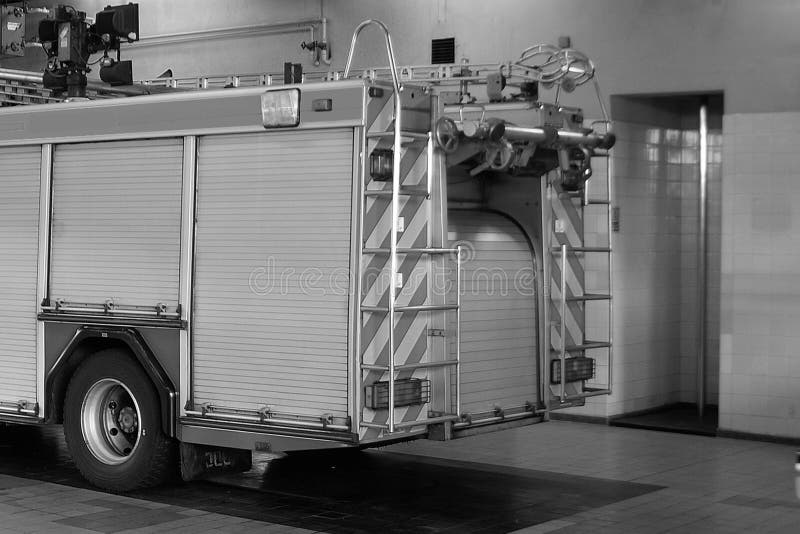 Fire Engine in Fire Station Stock Image - Image of protection, standby ...