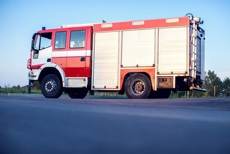 Fire Engine with Equipment in the Fire Department and Ready for ...