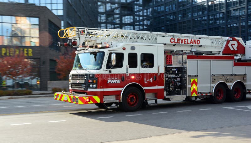 Fire Engine on Street of Cleveland Editorial Stock Photo - Image of ...