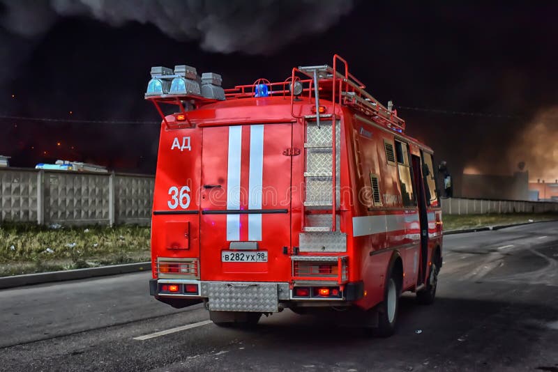 Fire Engines Arrived at the Fire Editorial Photography - Image of flag ...