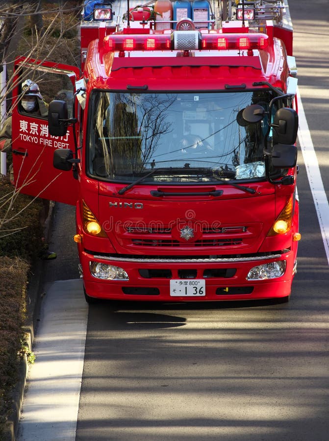 Fire Engines at Real Fire Scene in Tokyo, Japan Editorial Photography ...