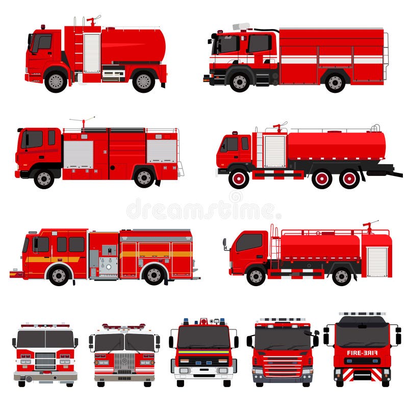 Fire Engines, Fire Trucks Collection Stock Vector - Illustration of ...