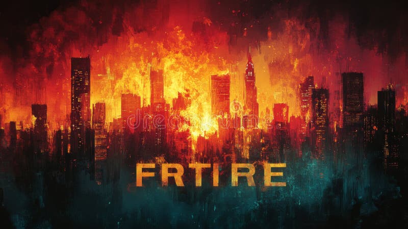 Fire-engulfed City Skyline with Typography Stock Image - Image of heat ...