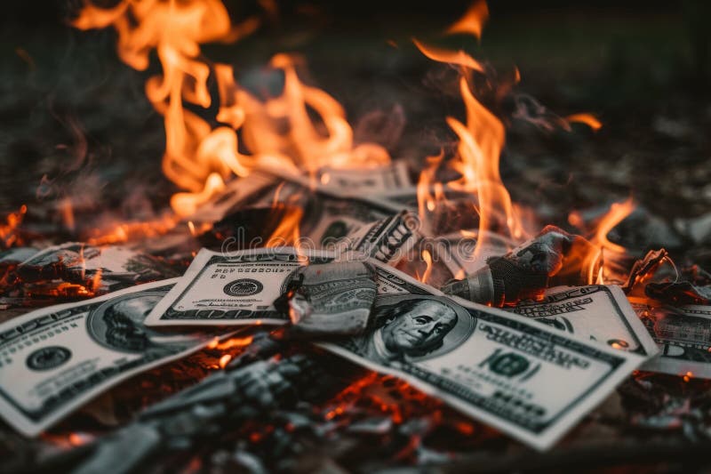 Fire Engulfing a Pile of Hundred Dollar Bills Stock Illustration ...