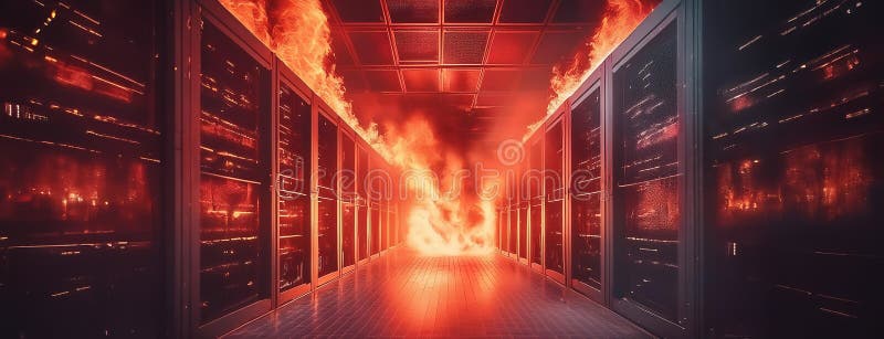 A Fire Engulfing a Server Room, with Flames and Smoke Rising ...