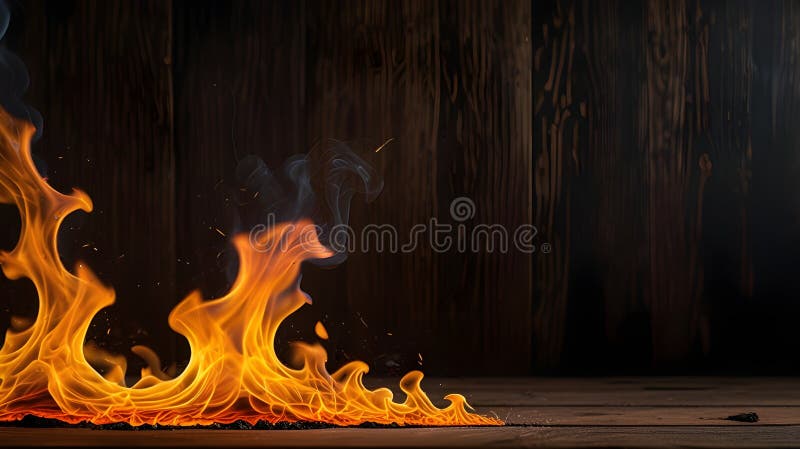 Fire Engulfing a Wooden Surface with Realistic Burning Details Stock ...