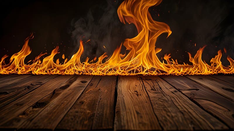 Fire Engulfing a Wooden Surface with Realistic Burning Details Stock ...