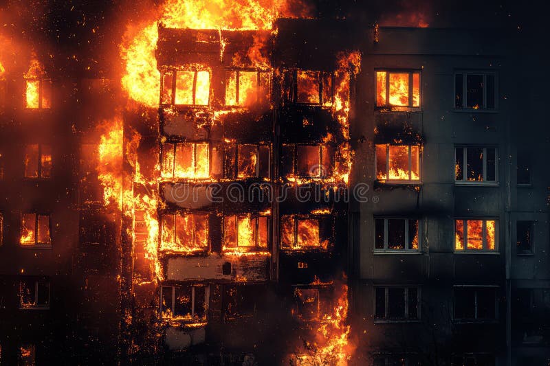 Fire Engulfs Social Housing Building in Suburbs Stock Image - Image of ...