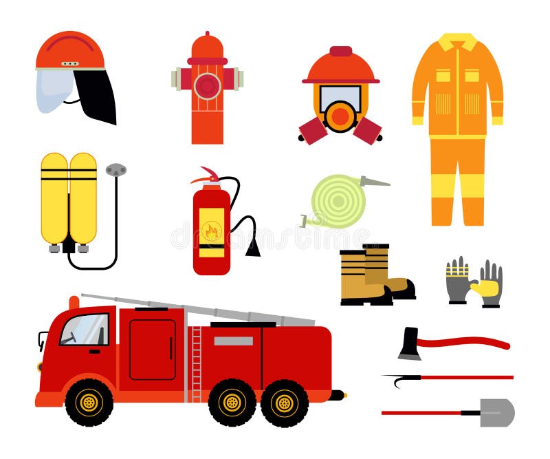 Fire Equipment Elements with Hydrants, Axe , Mask, Extinguisher, Nozzle ...
