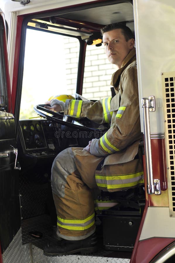 Portrait of Two Firefighters by a Fire Engine Stock Photo - Image of ...