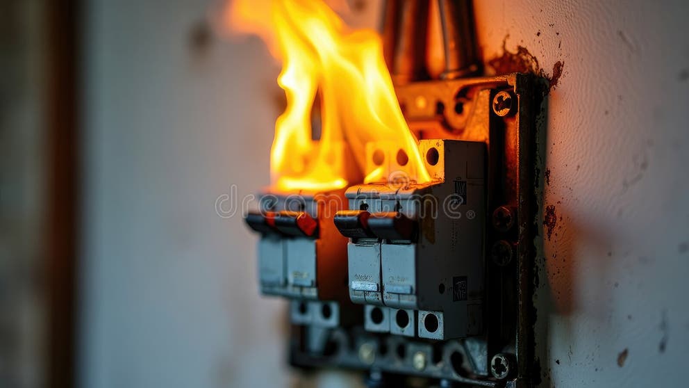 Fire Erupts from Electrical Panel during Malfunction in Dimly Lit Space ...