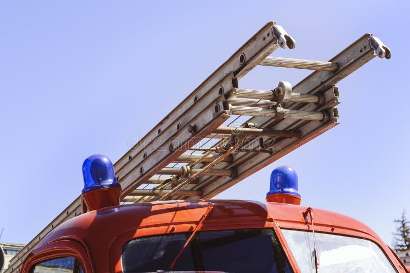 Fire Escape on the Fire Red Car Closeup Stock Image - Image of russia ...