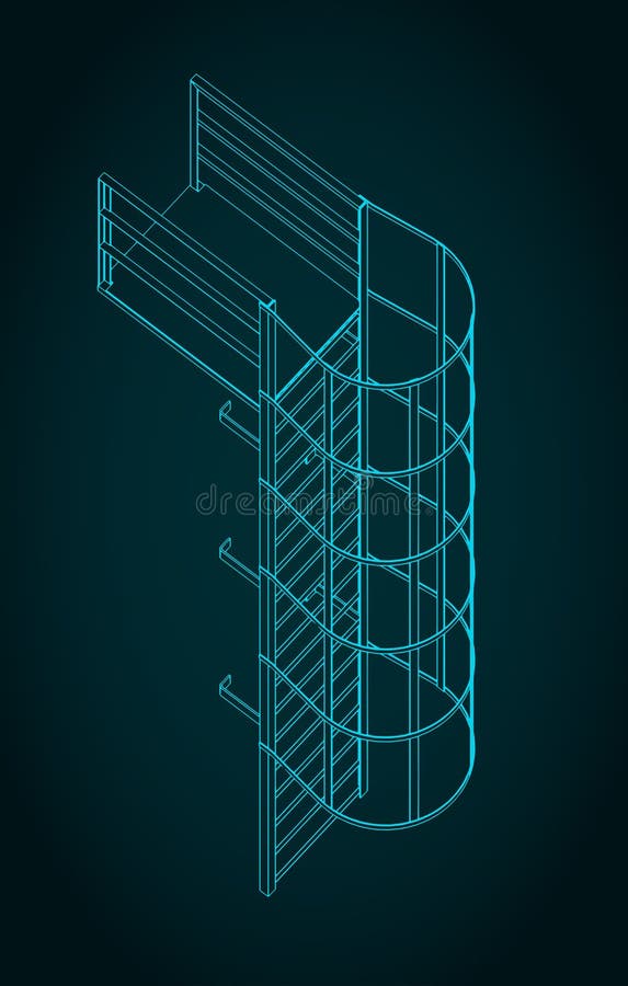 Fire Escape Isometric Blueprint Stock Vector - Illustration of stairway ...