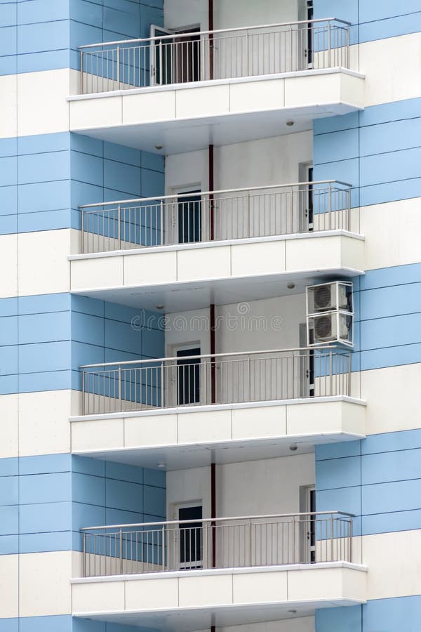 Fire Escape Outside Staircase Building with Balcony and Doors Blue ...