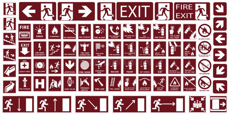Fire Evacuation Signs. Signs of Action during a Fire Accident Stock ...