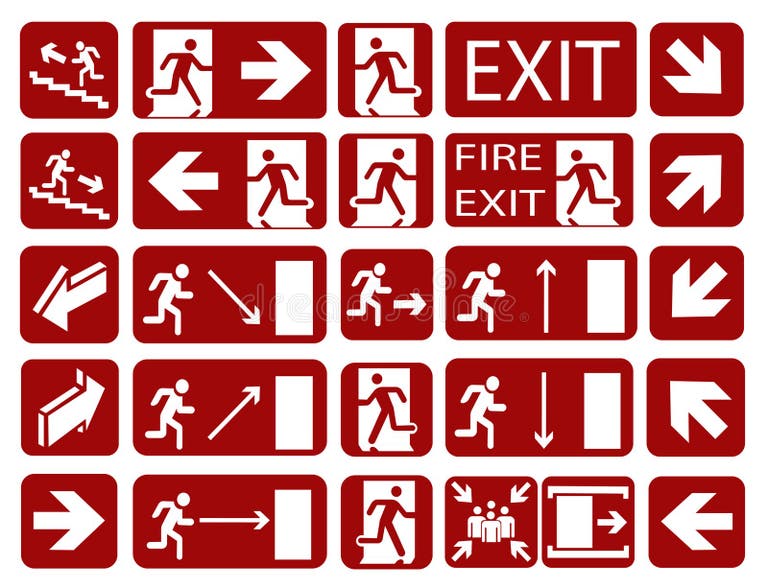 Fire Evacuation Signs. Signs of Action during a Fire Stock Vector ...