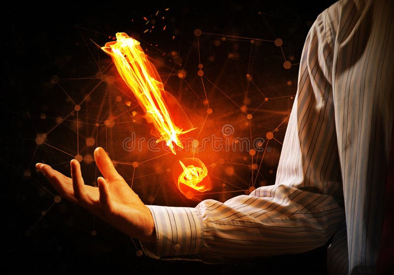 Glowing Exclamation Mark Moves on Black Background, Concept Draw ...