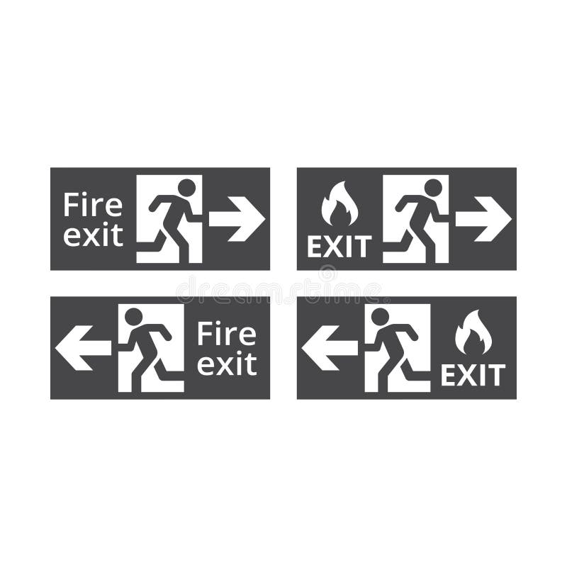 Fire Exit Vector Sticker Set. Emergency Evacuation Signs Stock Vector ...