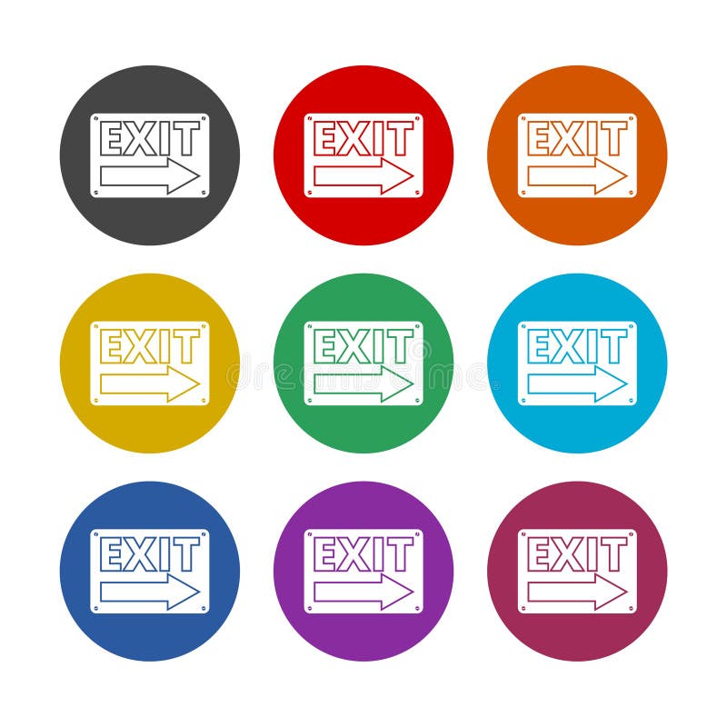 Fire Exit Color Icon Set Isolated on White Background Stock ...