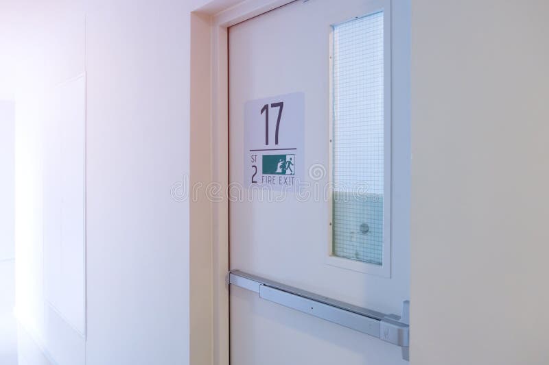 Fire Exit Door Sign for Emergency. Stairwell Fire for Escape in ...