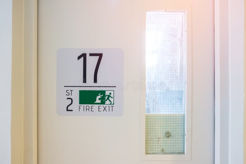 Fire Exit Door Sign for Emergency. Stairwell Fire for Escape in ...
