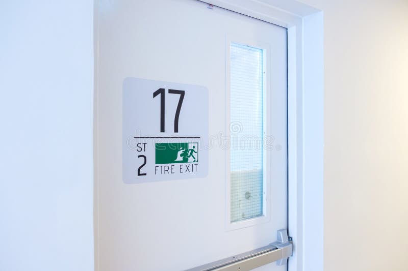 Fire Exit Door Sign for Emergency. Stairwell Fire for Escape in ...