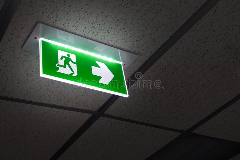 Emergency Fire Exit Sign in Green Color Stock Photo - Image of duration ...
