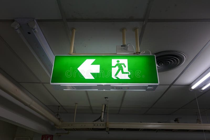 Fire exit in factory. stock photo. Image of delicious - 112795396